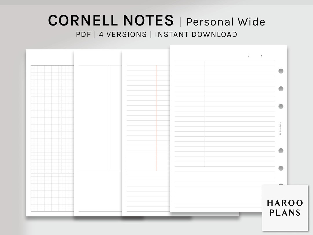 Cornell Notes | Personal Wide Printable Planner Inserts | Lecture Study ...