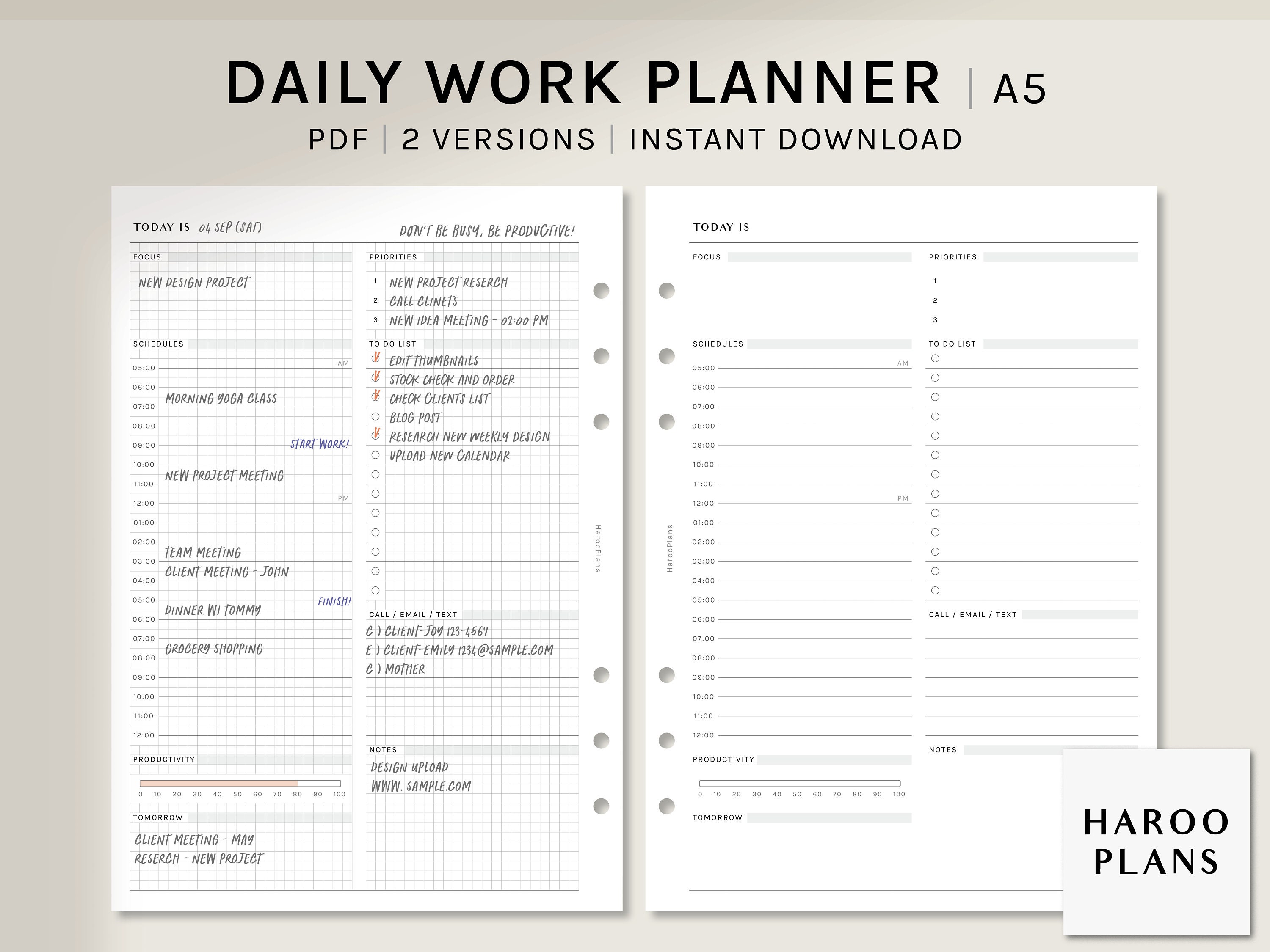 Daily Work Planner A5 Printable Inserts Productivity | Etsy