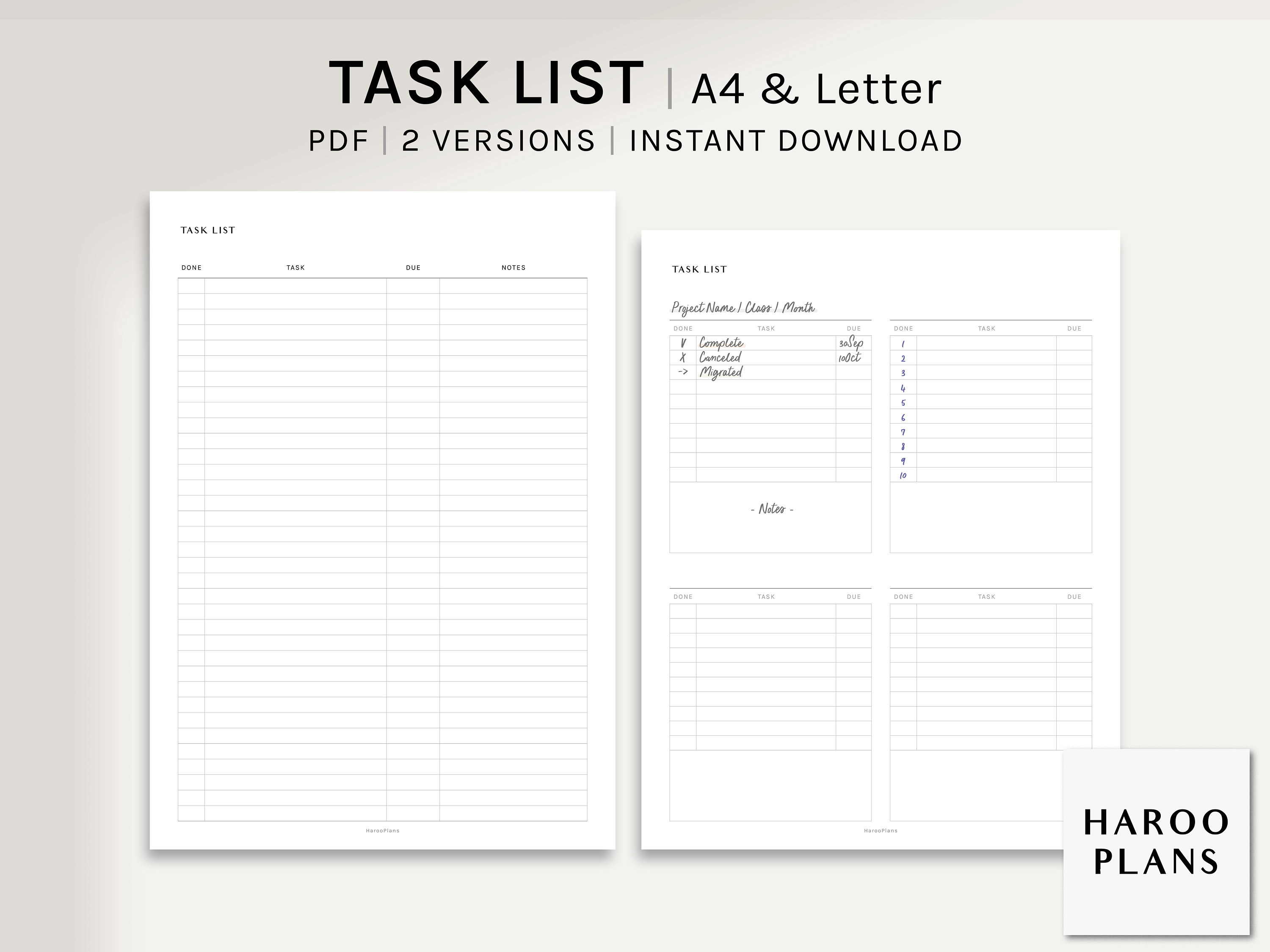 Task List A4 US Letter Printable Planner Inserts to Do | Etsy