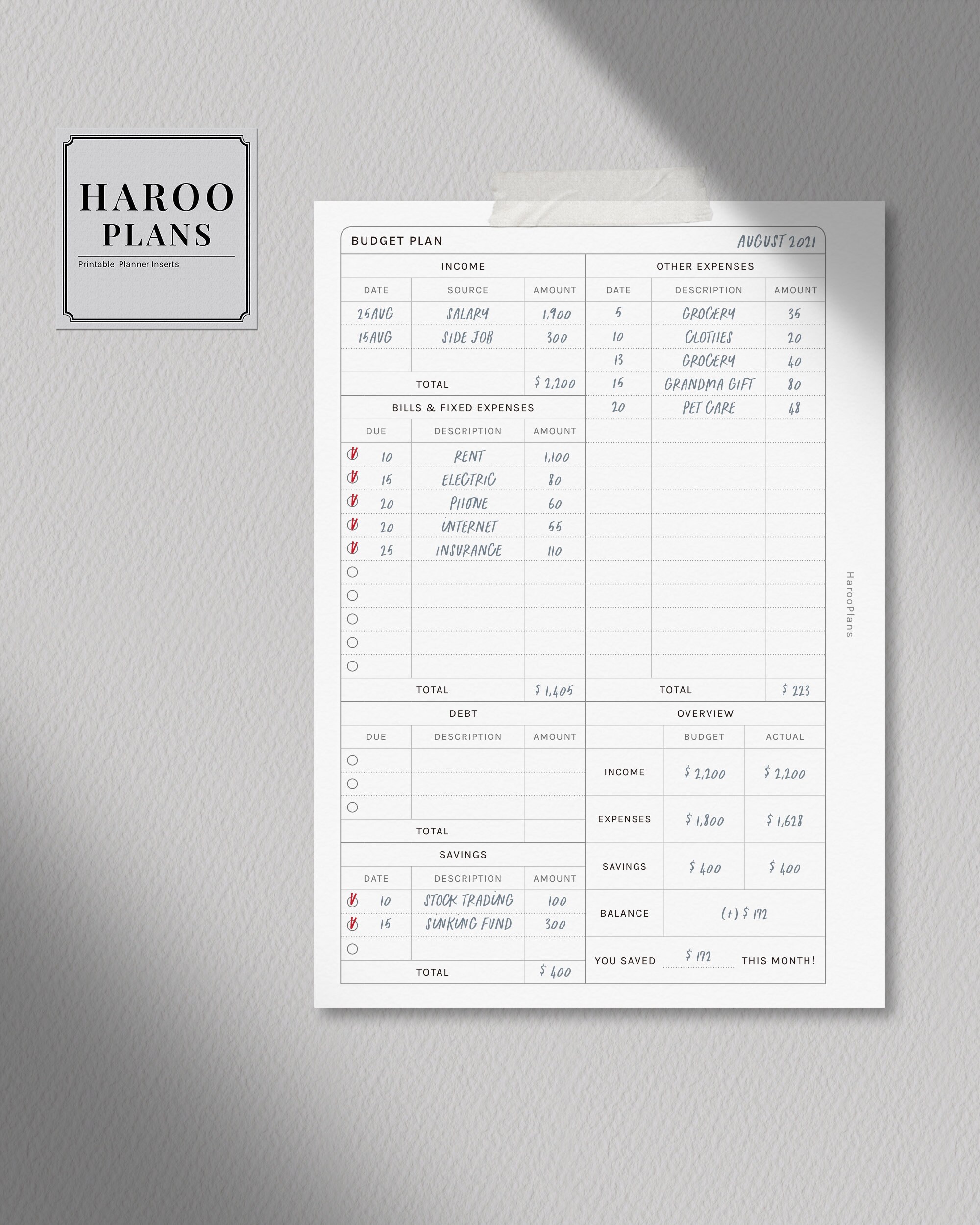 Budget Planner Personal Wide Size Printable Inserts - Etsy
