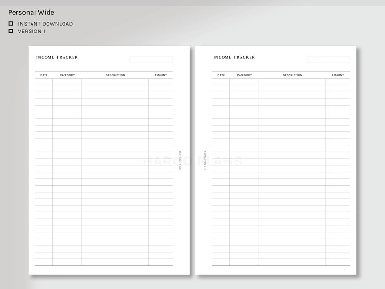 Income Tracker Personal Wide Printable Planner Inserts - Etsy