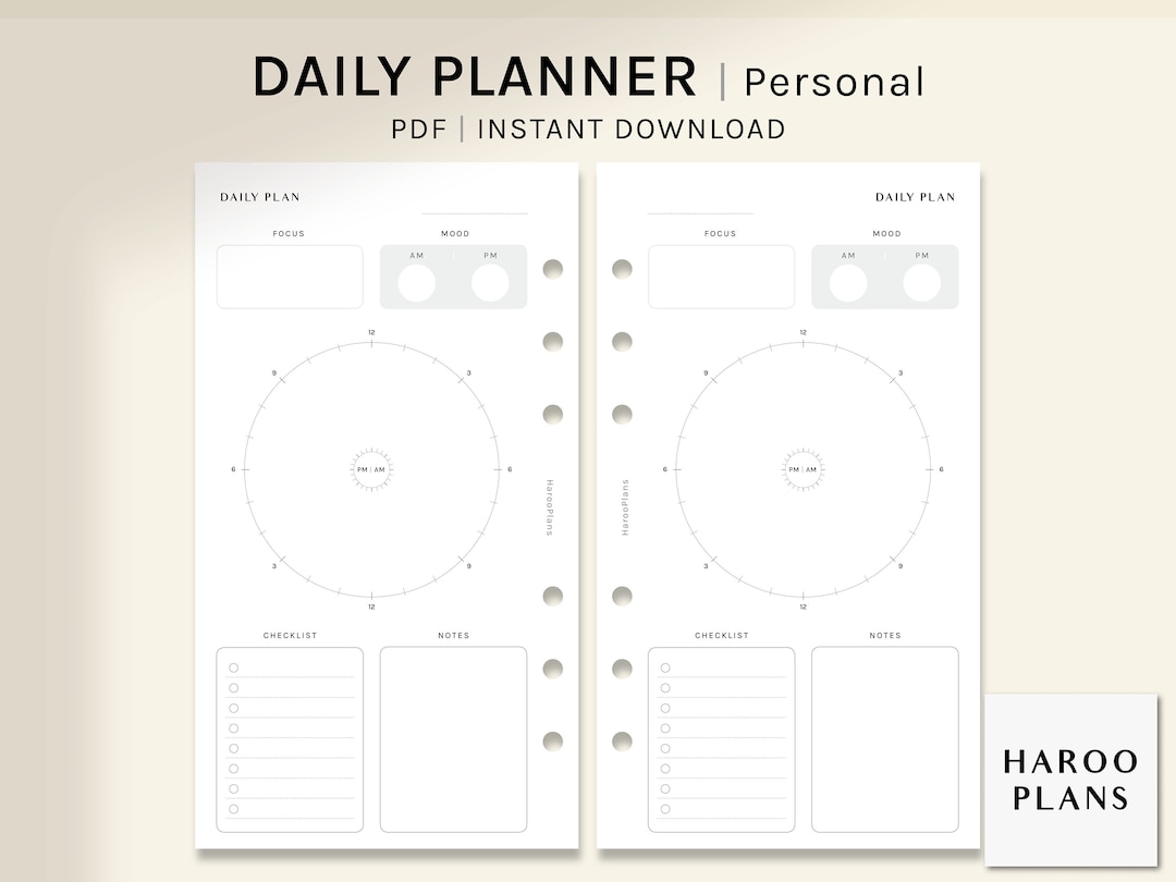 Daily Planner | Personal Size Printable Inserts | 24 Hour Schedule ...