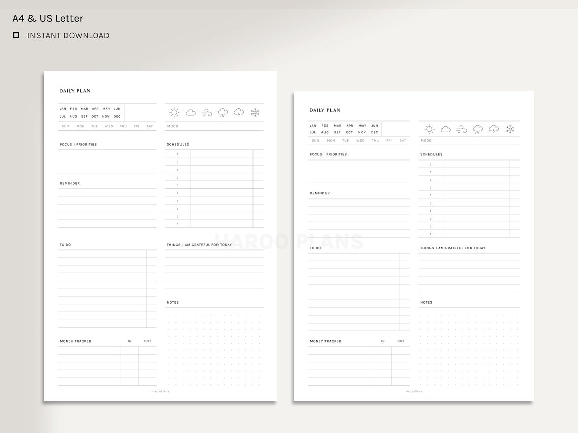 Daily Planner A4 US Letter Printable Inserts Schedule - Etsy