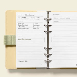 Recipe Sheet | Personal Rings Printable Planner Inserts | Blank Cook ...