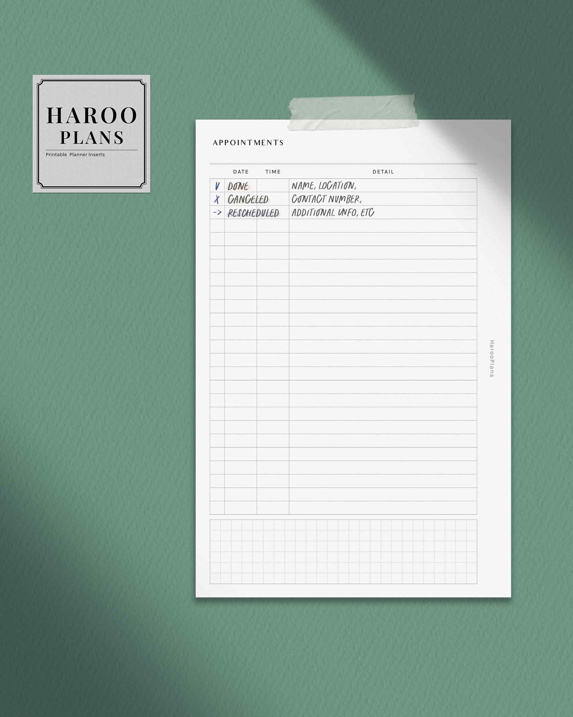 Appointment Tracker | HP Mini Printable Happy Planner Inserts ...