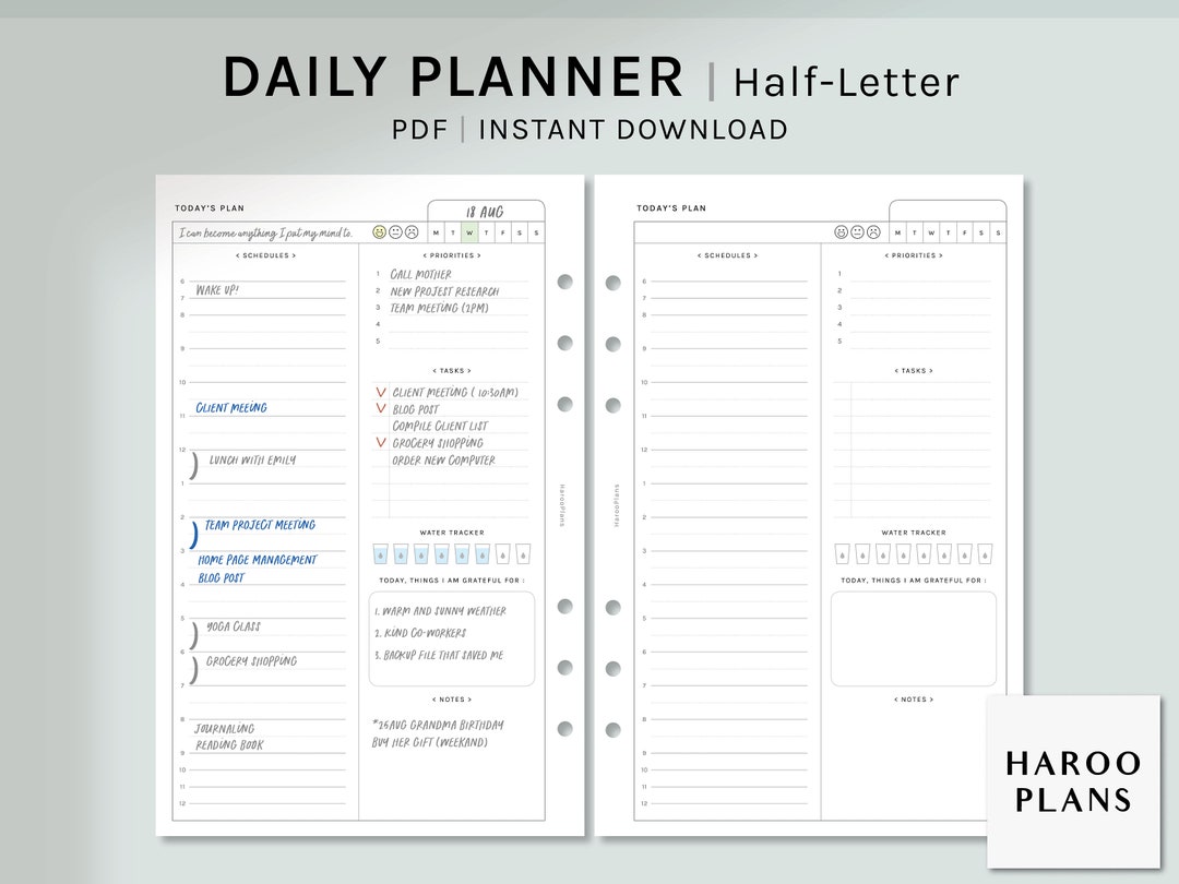 Daily Task Planner | Half-letter Printable Planner Inserts | Schedule ...