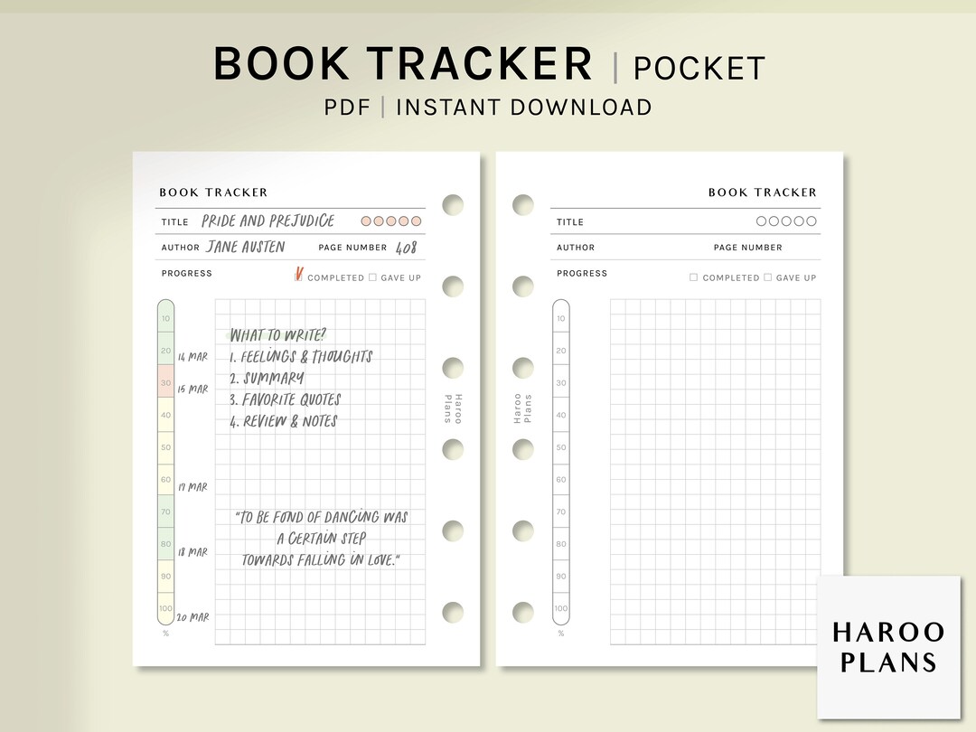 Book Tracker | Pocket Ring Printable Planner Inserts | Reading Progress ...