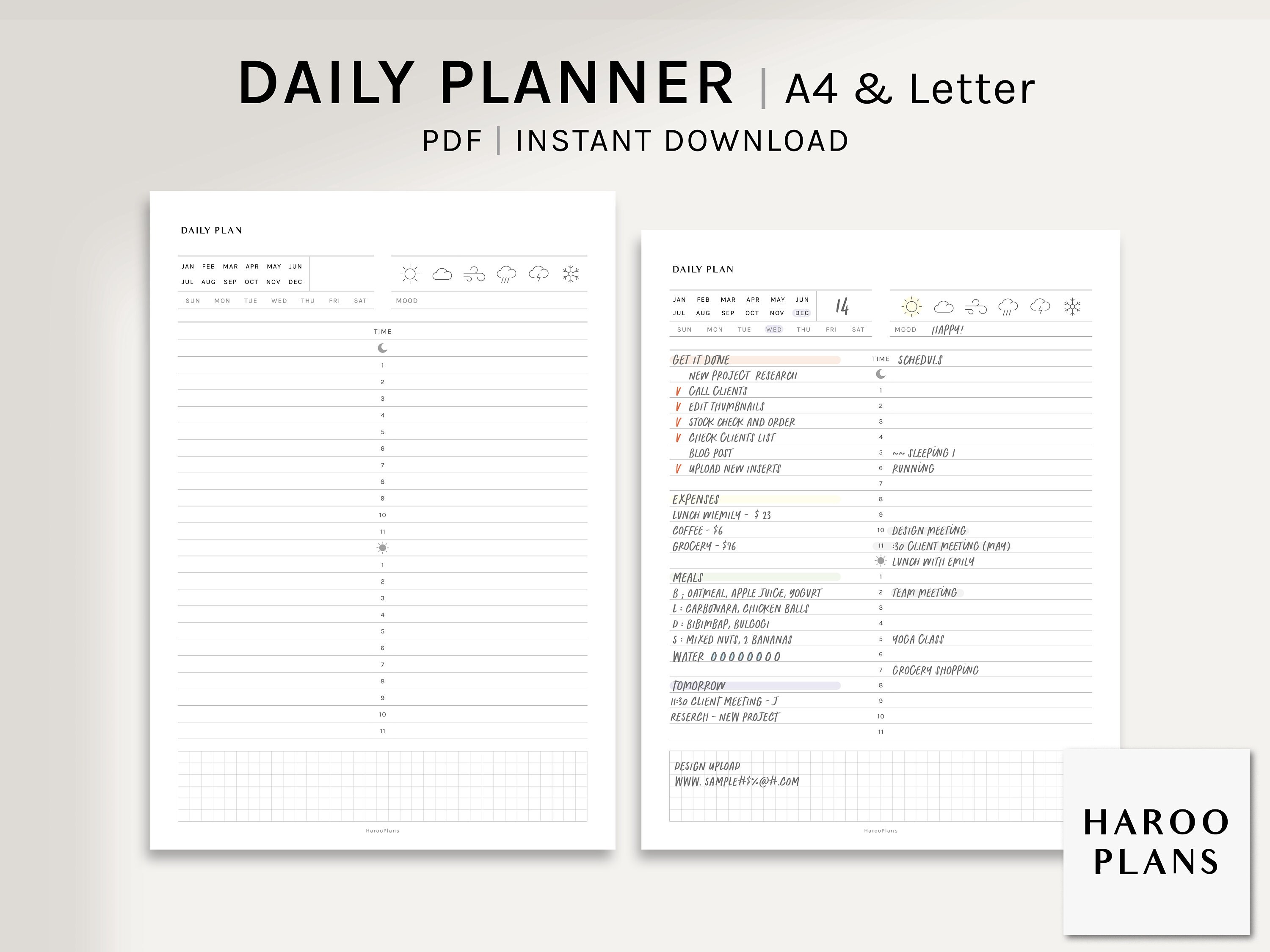 Daily Planner A4 US Letter Printable Inserts 24hours - Etsy