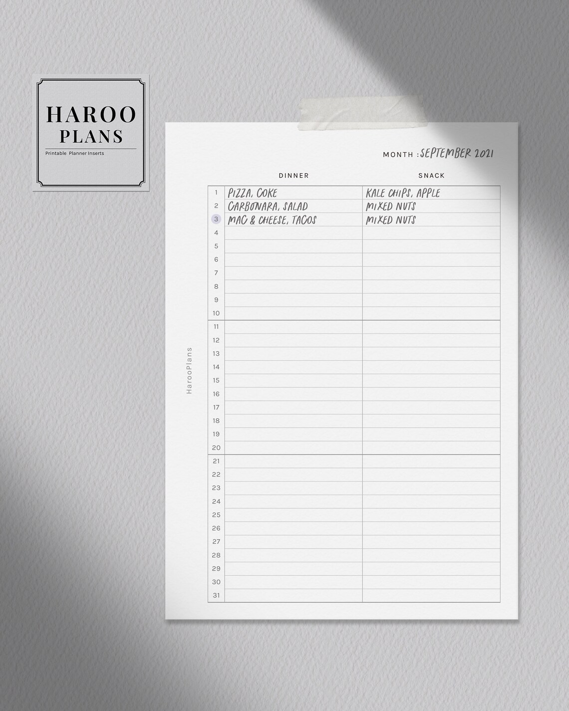 Monthly Meal Tracker | A6 Printable Planner Inserts | MO2P Diet Menu ...