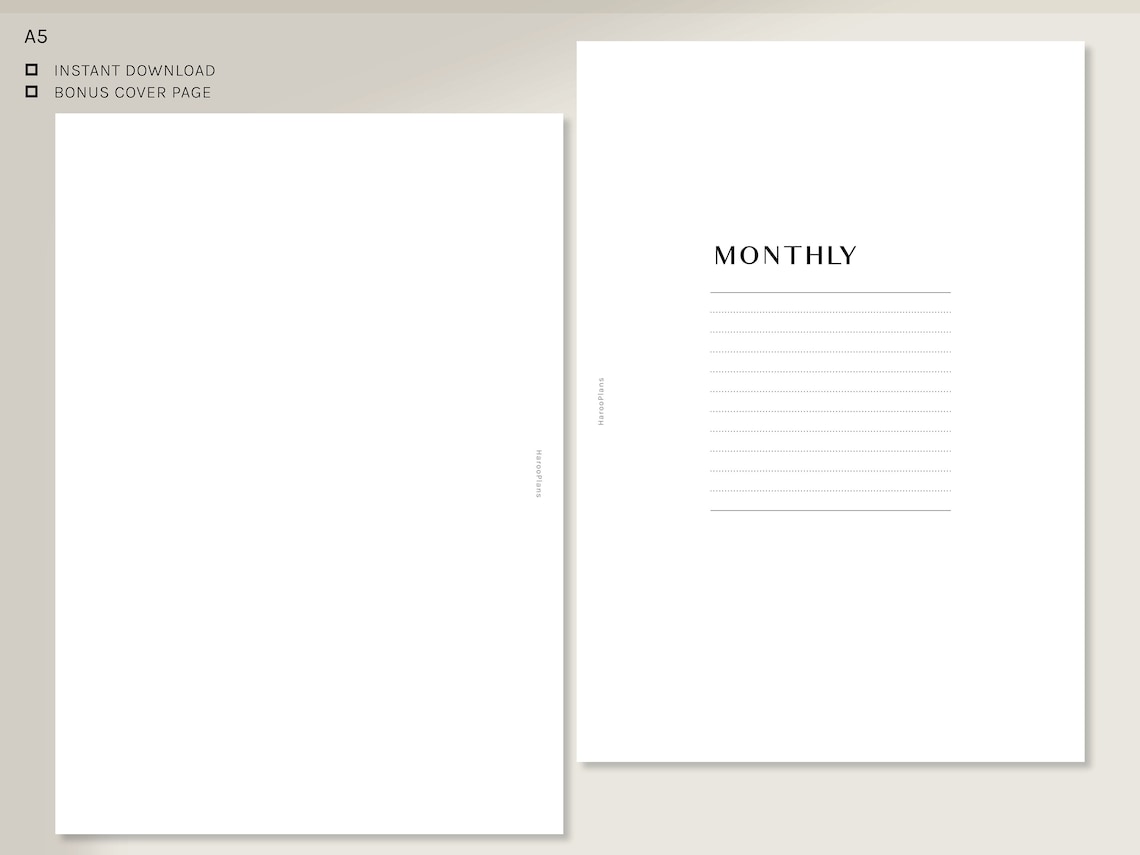 Undated Monthly Printable Planner Inserts A5 MO2P Template | Etsy