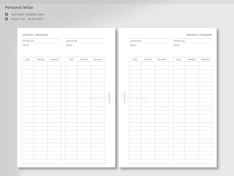 Savings Tracker Personal Wide Size Printable Planner Inserts - Etsy