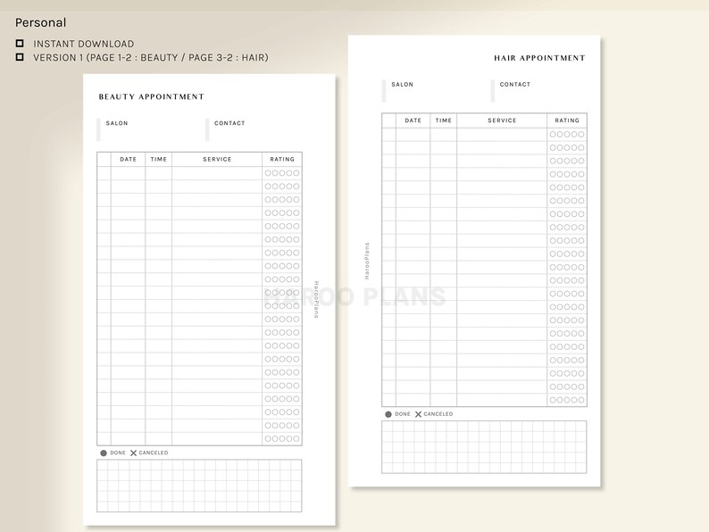 Beauty Appointments Tracker | Personal Ring Printable Planner Inserts ...