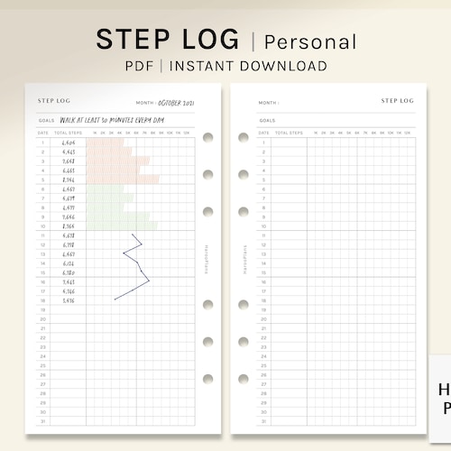 Step Log Personal Size Printable Inserts Health Planner | Etsy