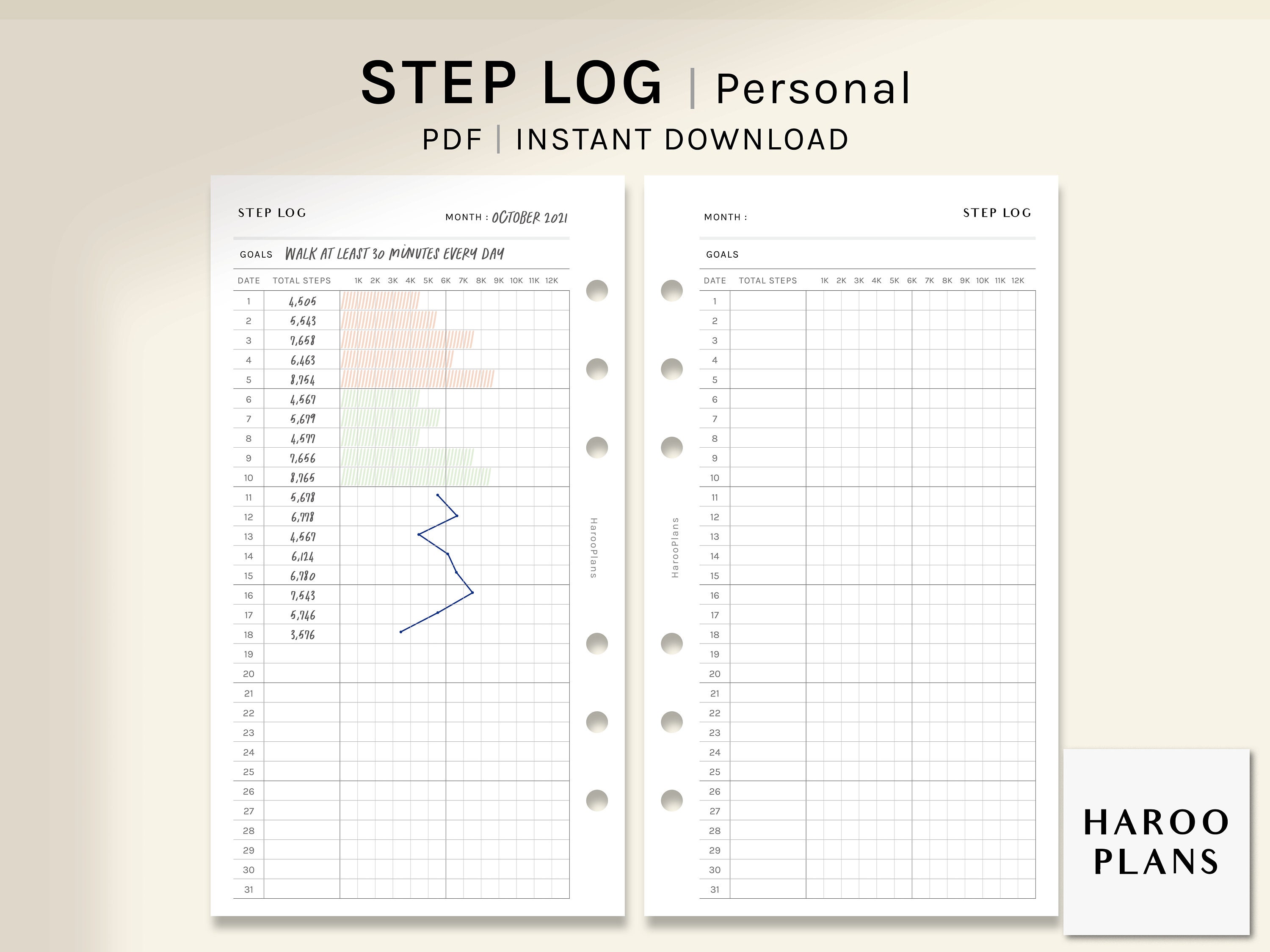 Step Log Personal Size Printable Inserts Health Planner - Etsy