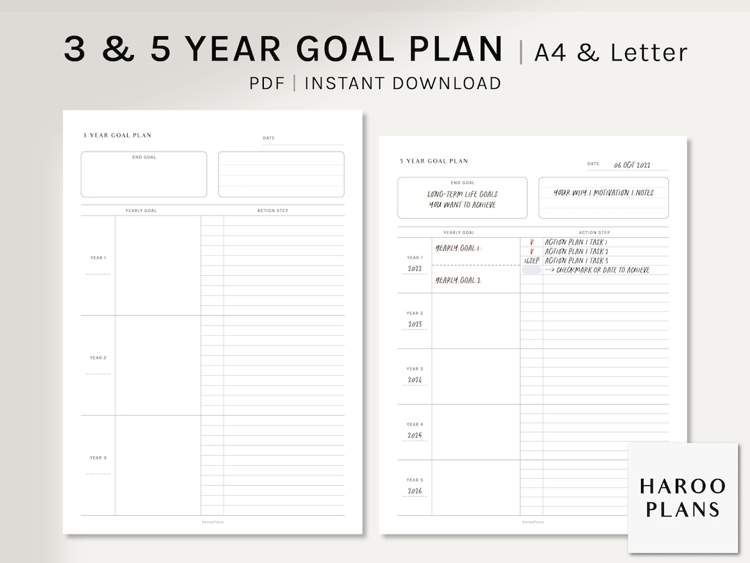 3 and 5 Year Goal Planner | A4, US Letter Printable Inserts | Life ...