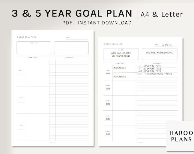 5 Year Plan Printable | 5 Year Goal Planner Worksheet | Yearly Goal ...