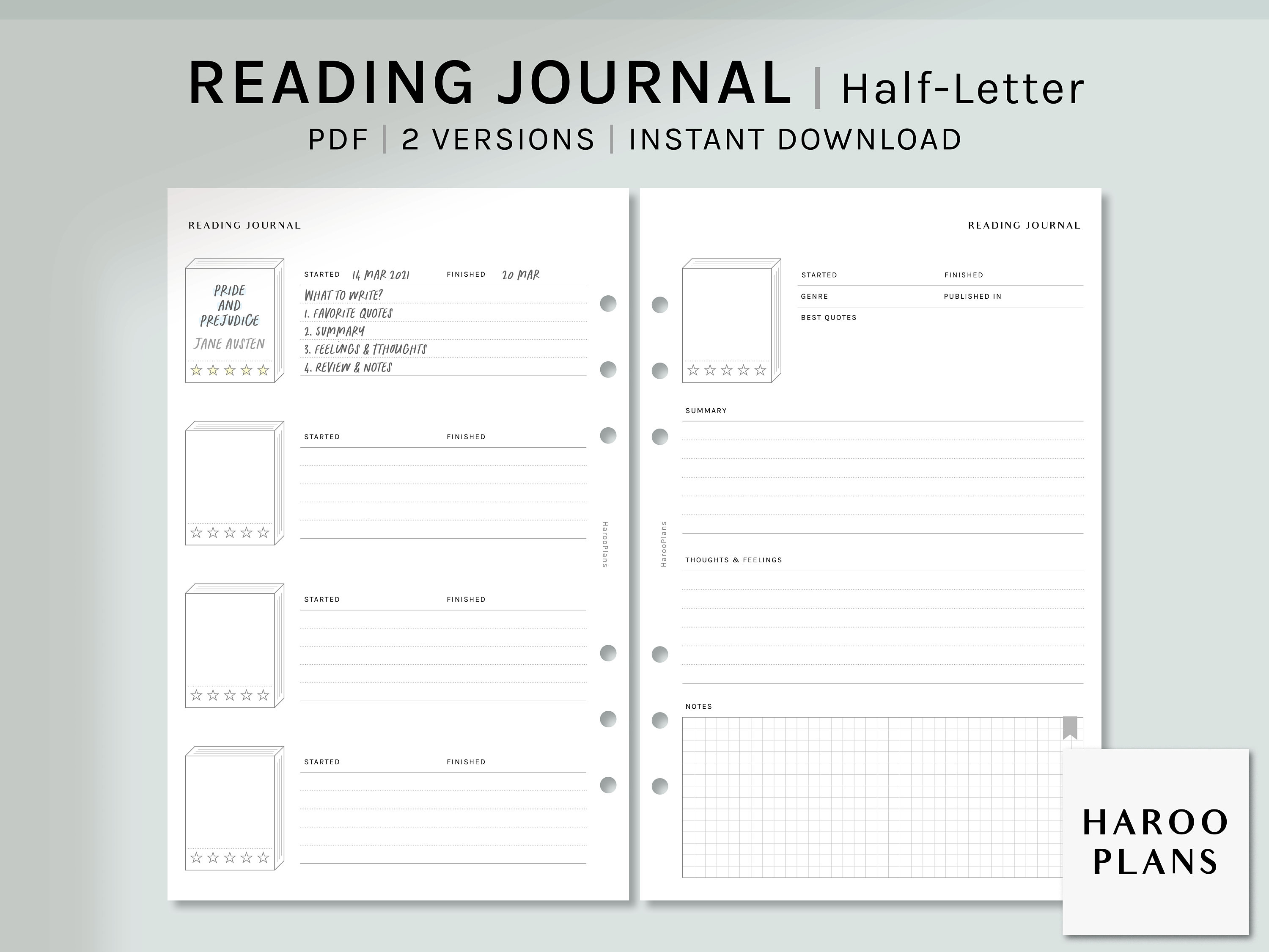 Reading Journal Half-letter Printable Planner Inserts Book - Etsy