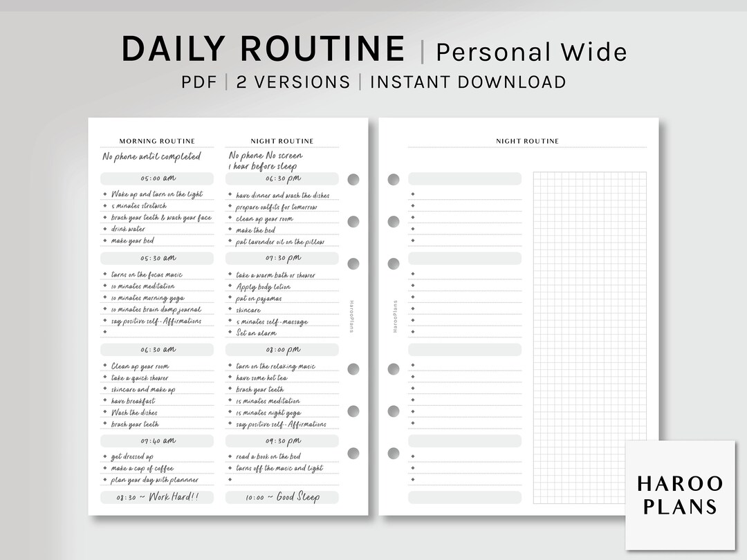 Daily Routine | Personal Wide Printable Planner Inserts | Morning and ...