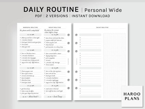 Daily Routine Personal Wide Printable Planner Inserts | Etsy Canada
