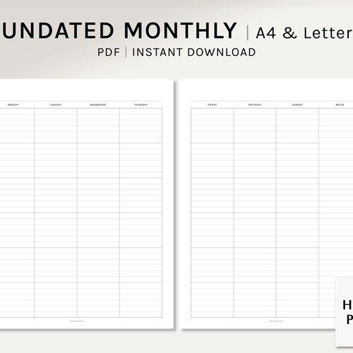 Monthly Planner A4 US Letter Printable Inserts Monthly - Etsy