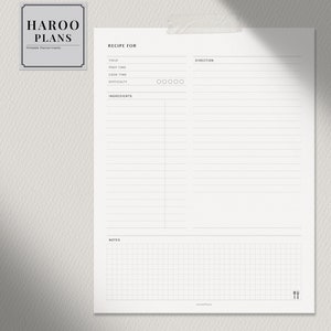 Recipe Sheet | A4, US Letter Printable Planner Inserts | Blank Cook ...