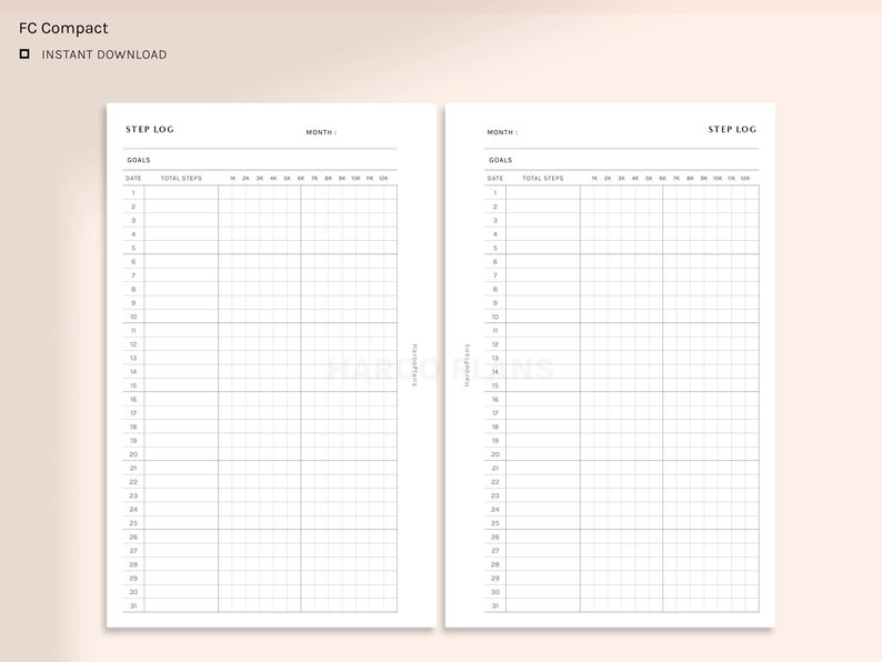 Step Log FC Compact Printable Planner Inserts Health | Etsy