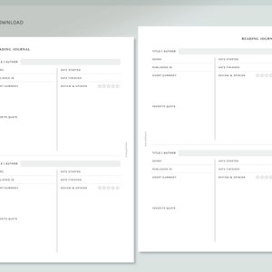 Reading Journal Printable Half-letter Book Notes Template PDF Simple ...