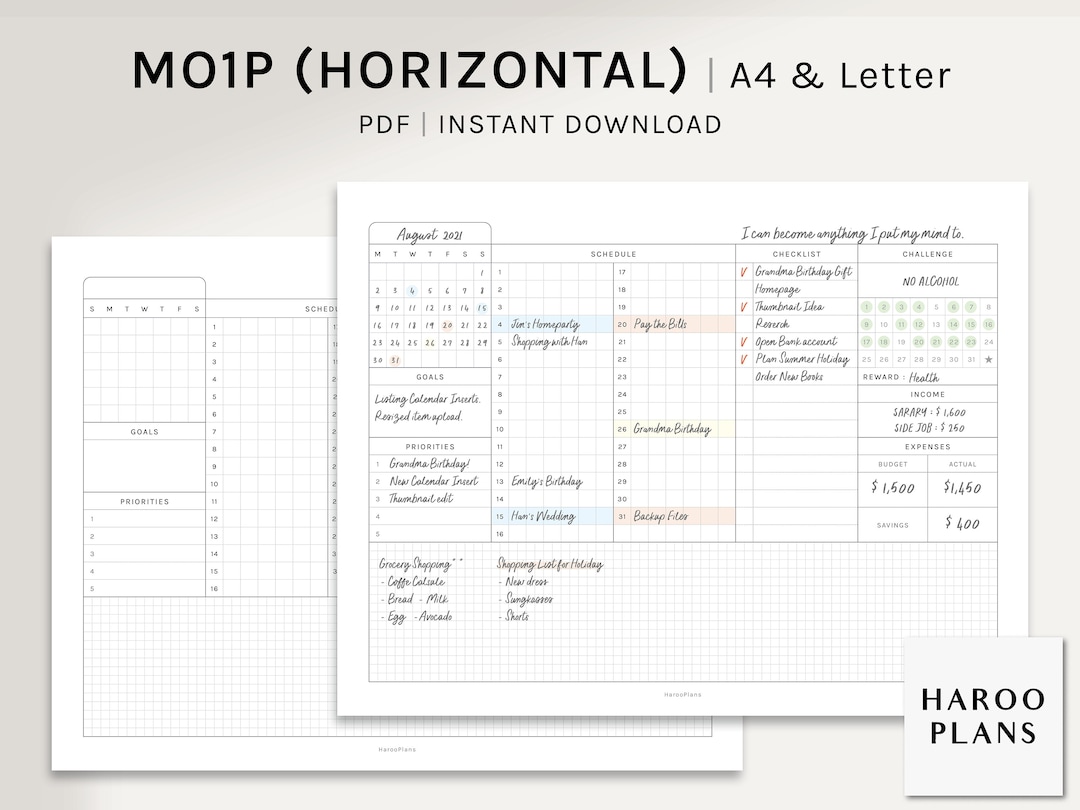 Monthly Planner | A4, US Letter Printable Inserts | Month Overview ...