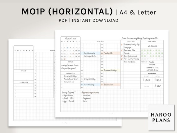 Monthly Planner A4 US Letter Printable Inserts Month - Etsy