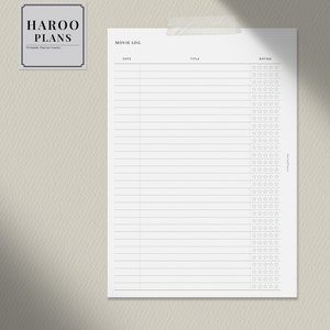 Movie Log | A5 Printable Planner Inserts | Film Checklist Template PDF ...