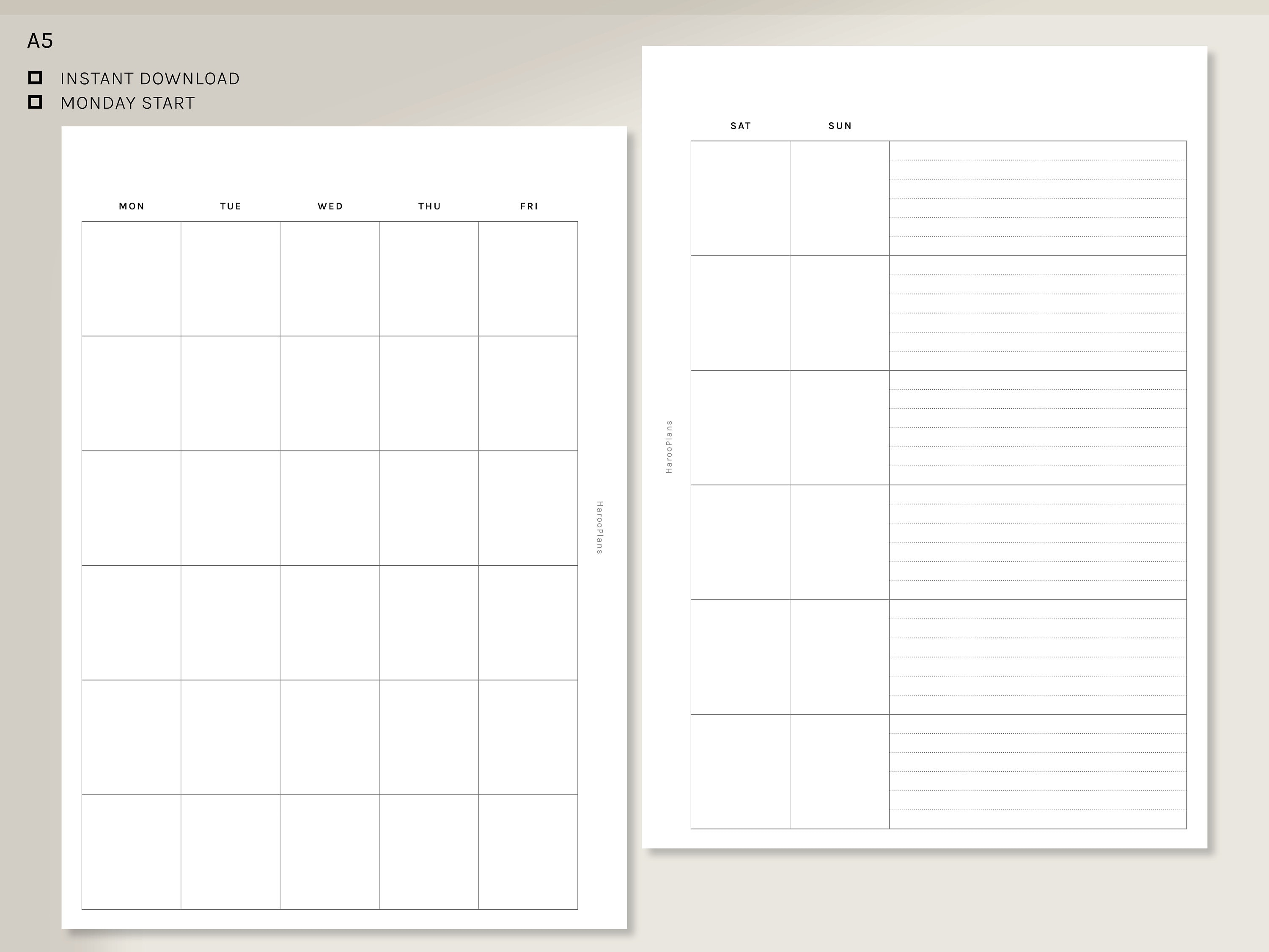 Undated Monthly Planner A5 Printable Planner Inserts MO2P | Etsy