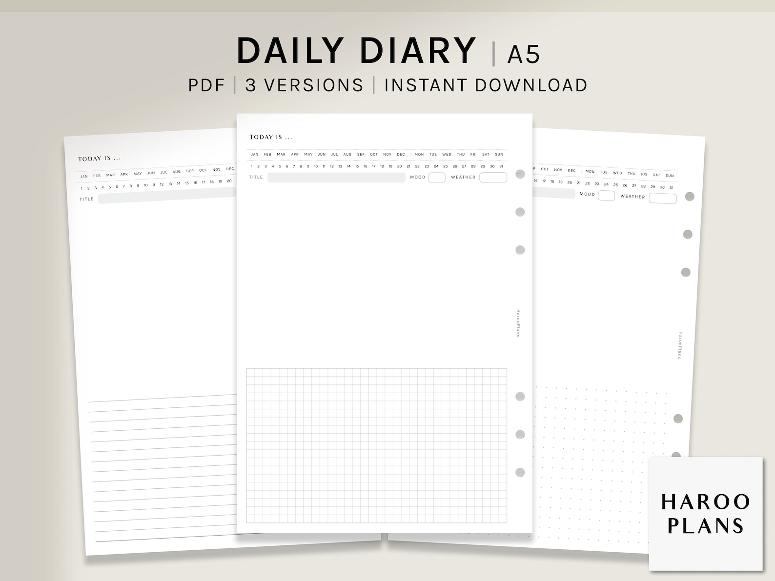 Daily Diary A5 Printable Planner Inserts Blank Notepad | Etsy