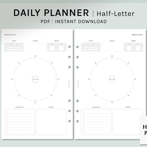 Daily Planner Half-letter Printable Inserts 24 Hours - Etsy