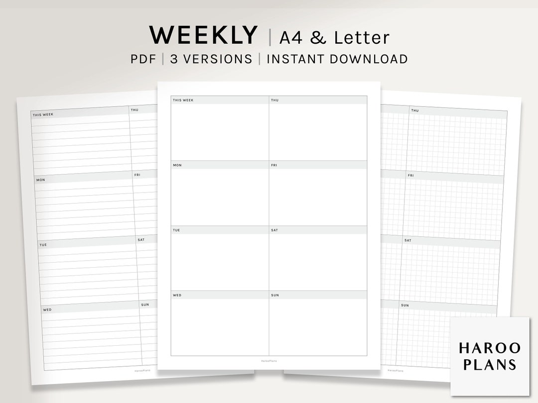 Weekly | A4, US Letter Printable Planner Inserts | WO1P Schedule ...