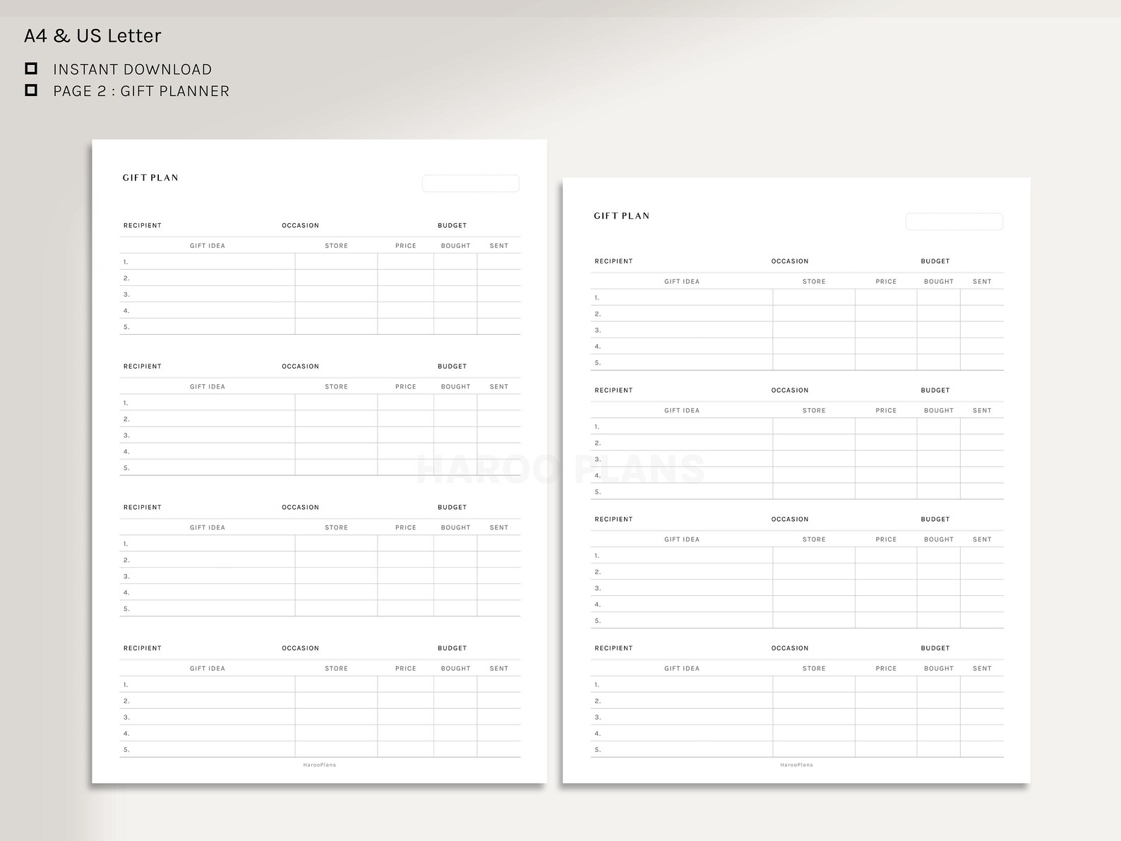 Gift Giving List A4 US Letter Printable Planner Inserts - Etsy