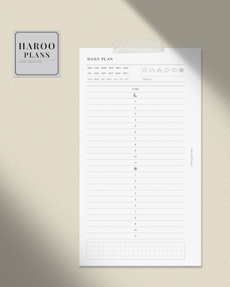 Daily Planner | Personal Printable Inserts | 24hours Schedule Template ...
