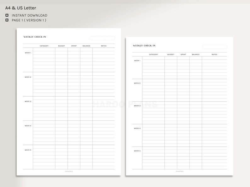 Weekly Budget Check-in A4 US Letter Printable Planner - Etsy