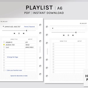 Playlist Sheets | A6 | Printable Music Tracker Inserts | Podcast List ...