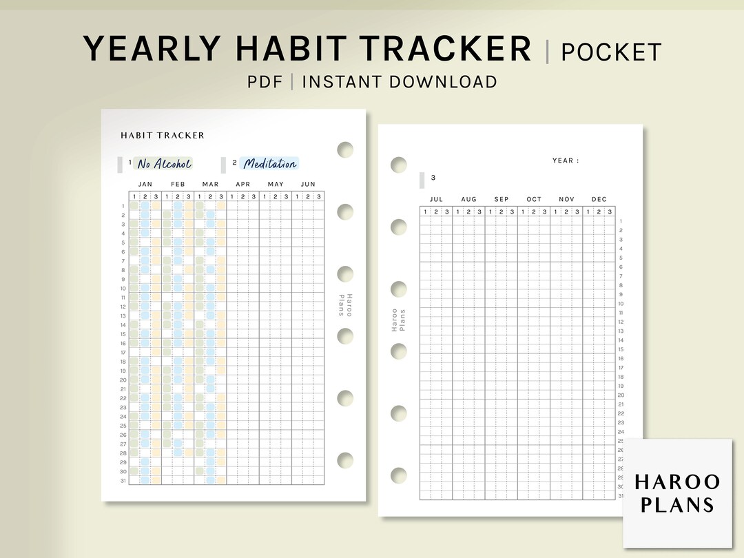 Yearly Habit Tracker | Pocket Ring Printable Planner Inserts | Routine ...