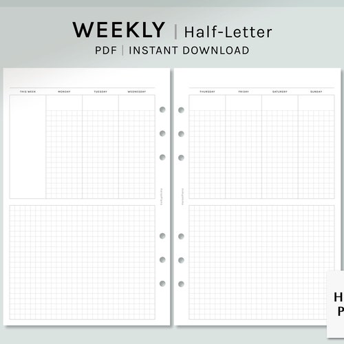Weekly Planner Half-letter Printable Planner Inserts WO2P - Etsy