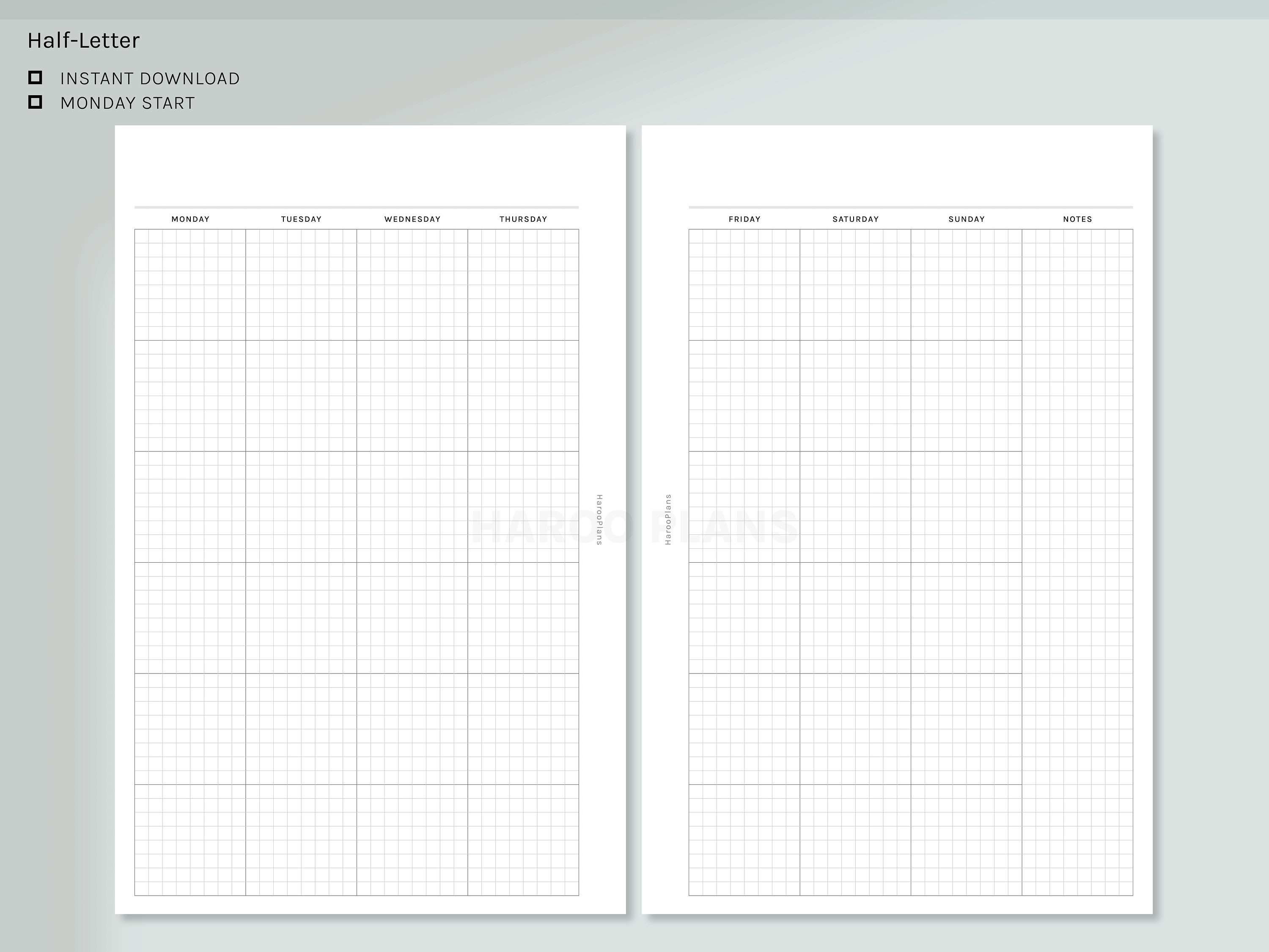 Undated Monthly | Half-letter Printable Planner Inserts | Grid Calendar ...