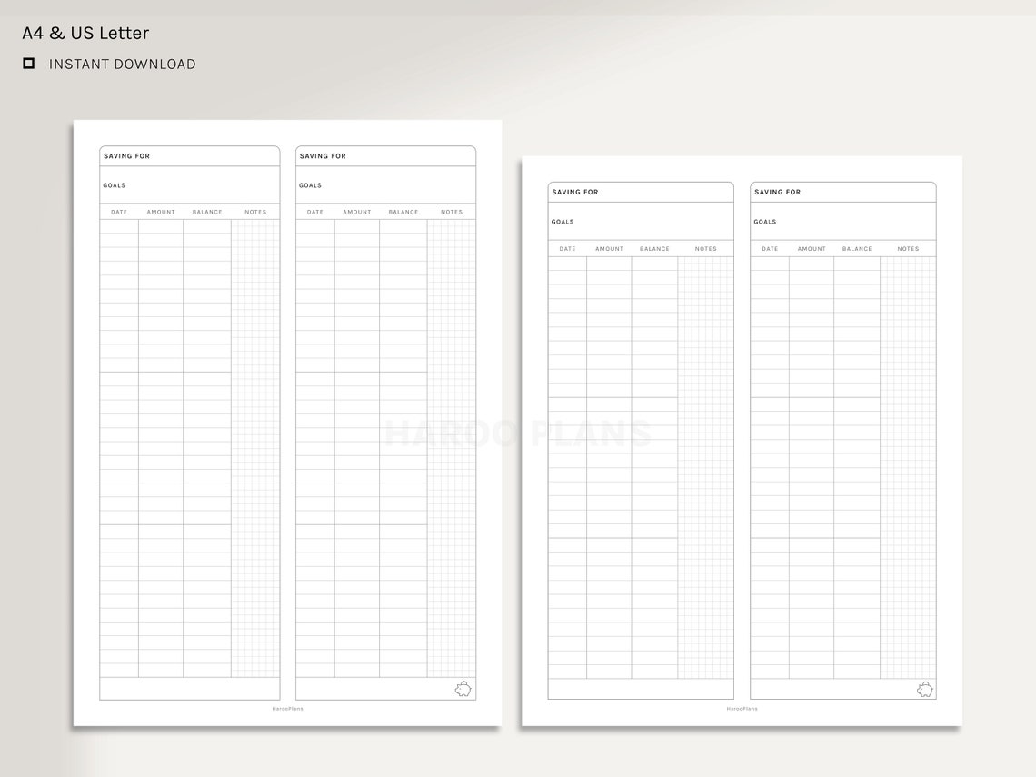 Savings Log A4 US Letter Printable Planner Inserts - Etsy
