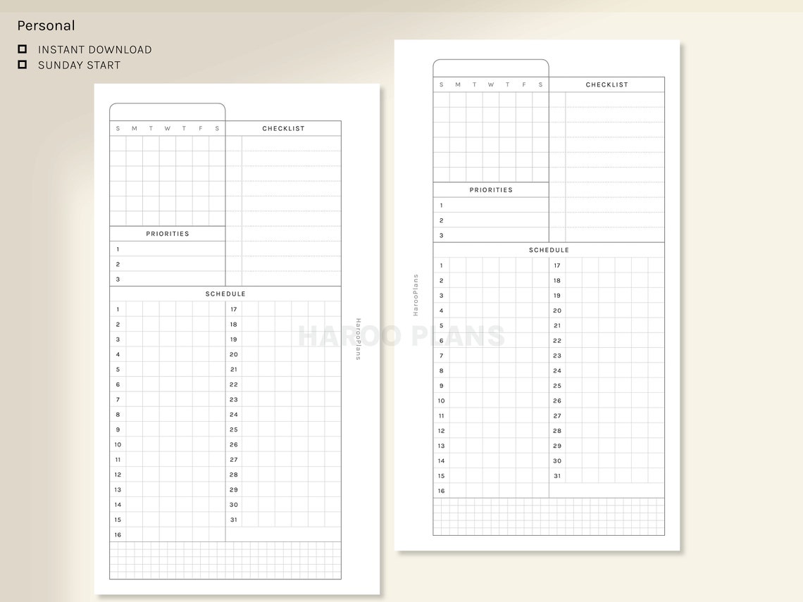 Monthly Planner Personal Ring Printable Planner Inserts - Etsy
