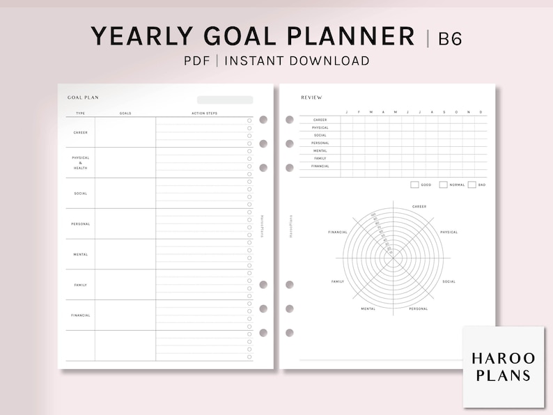 Goal Planner B6 Rings Printable Inserts Life Goal Setting - Etsy