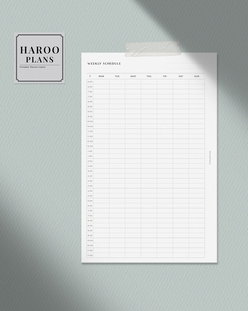 Half-hour Weekly Schedule Half-letter Printable Planner | Etsy