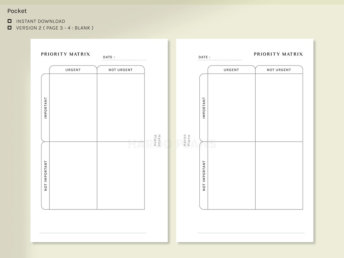 Priority Matrix | Pocket Ring Printable Planner Inserts | Urgent ...
