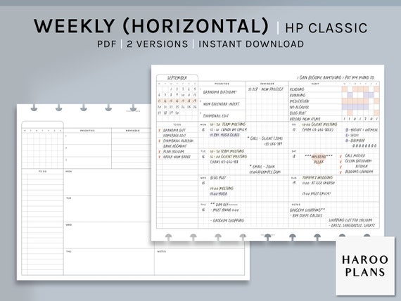 Undated Weekly HP Classic Printable Happy Planner Inserts - Etsy