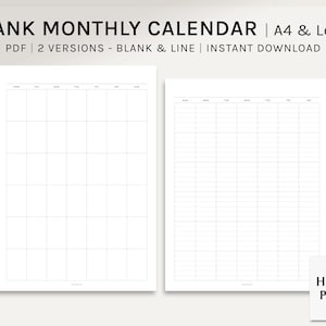Undated Monthly Calendar | A4, US Letter Printable Planner Inserts ...