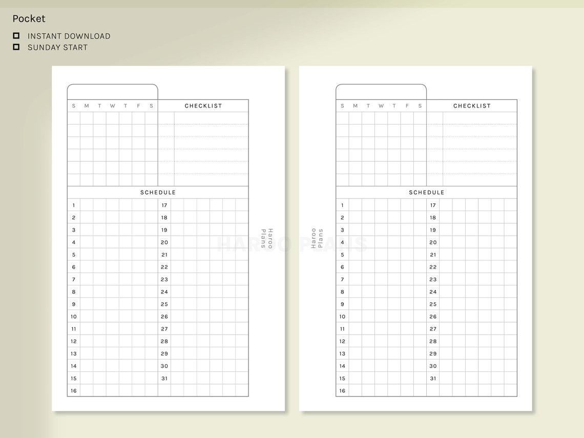 Monthly Planner Pocket Size Printable Inserts Undated - Etsy