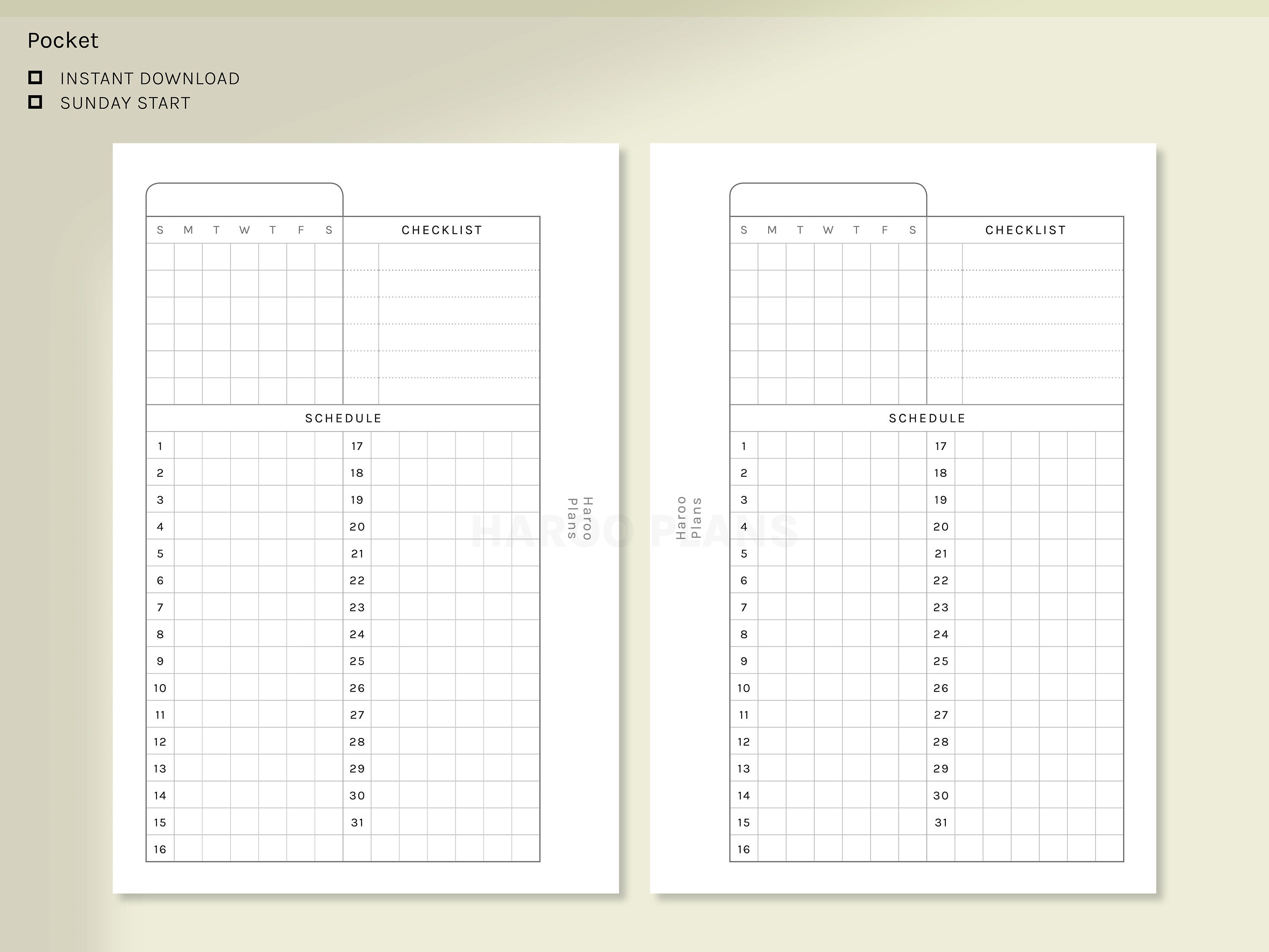 Monthly Planner Pocket Size Printable Inserts Undated - Etsy